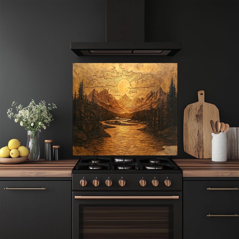 Glass Kitchen Backsplash Behind Stove, Lake View Rustic Glass ...