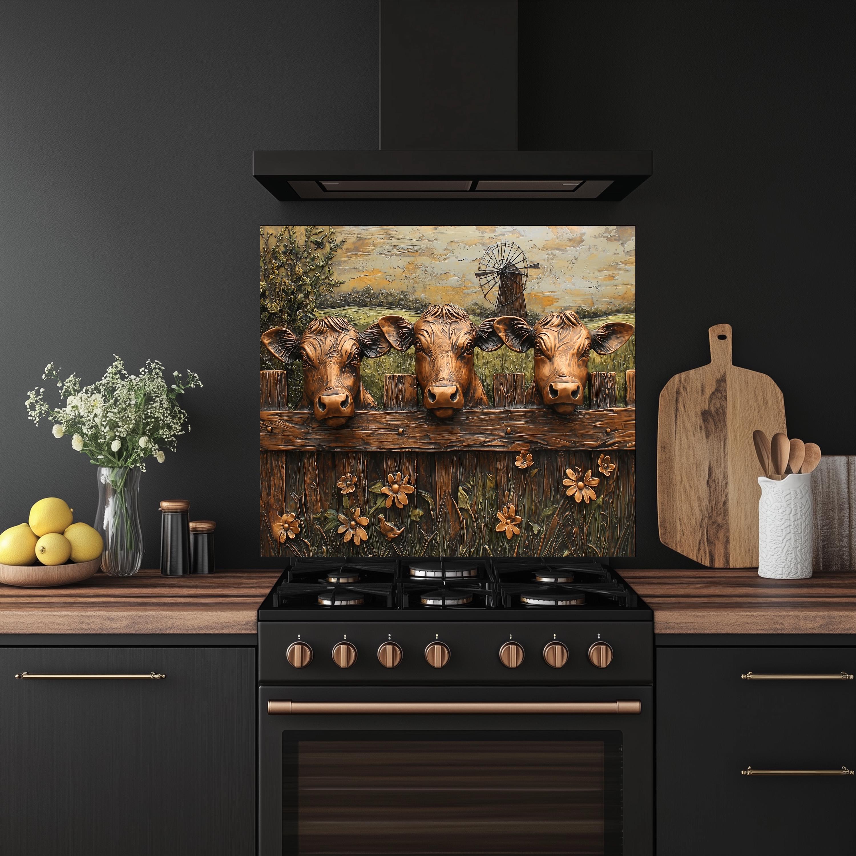 Tempered Glass Kitchen Backsplash, Cow & Farmhouse Glass Backsplash ...