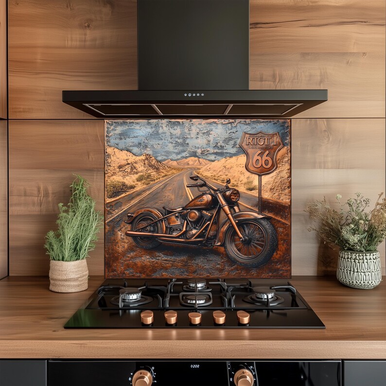 Retro Road Trip Glass Kitchen Backsplash: Rustic Mountain Copper Design ...