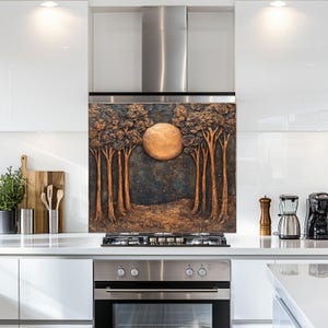 Tempered Glass Kitchen Backsplash,moon and Night Forest, Glass Backsplash,glass Backsplash of ...
