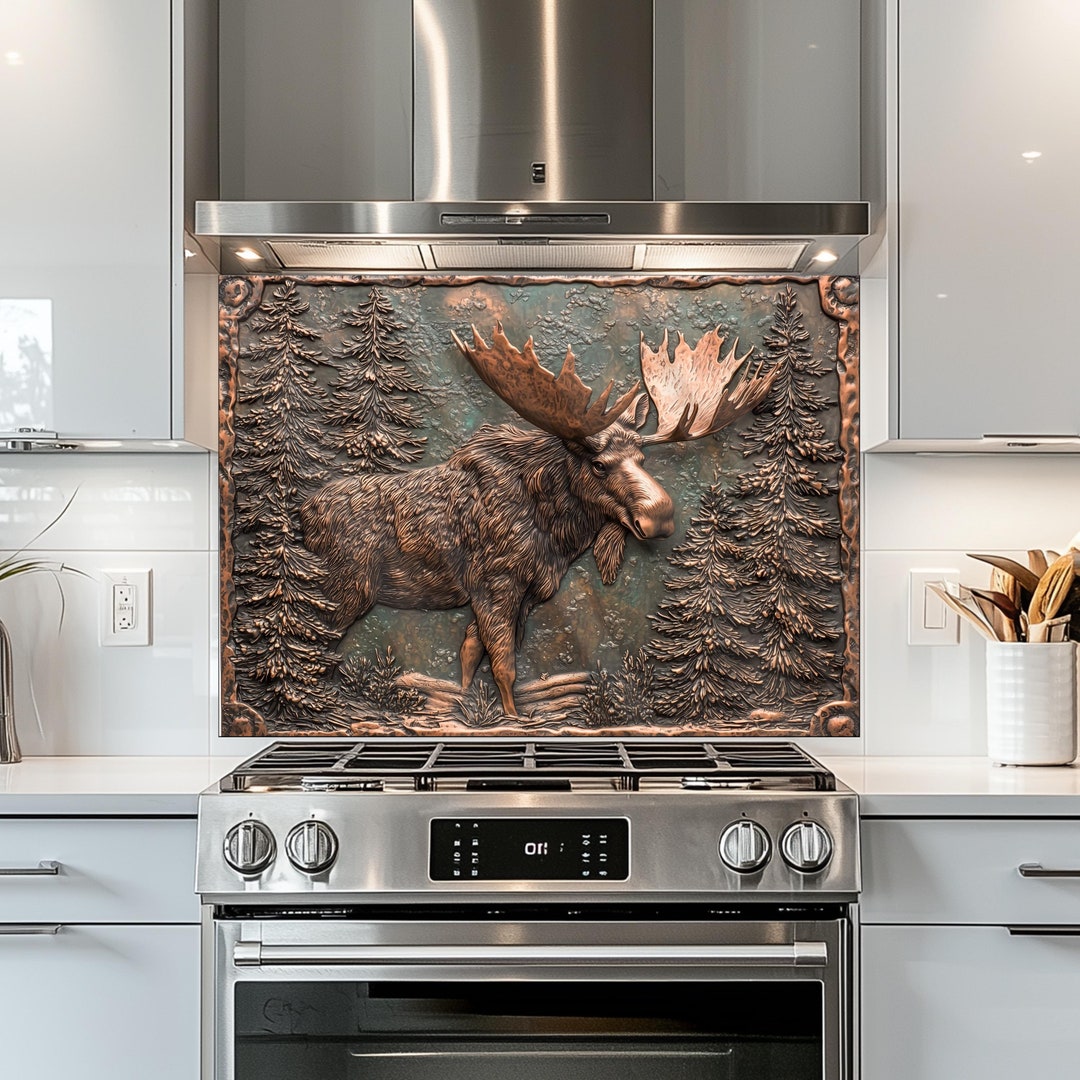 Rustic Moose Tempered Glass Kitchen Backsplash: Woodland Lodge Decor - Etsy