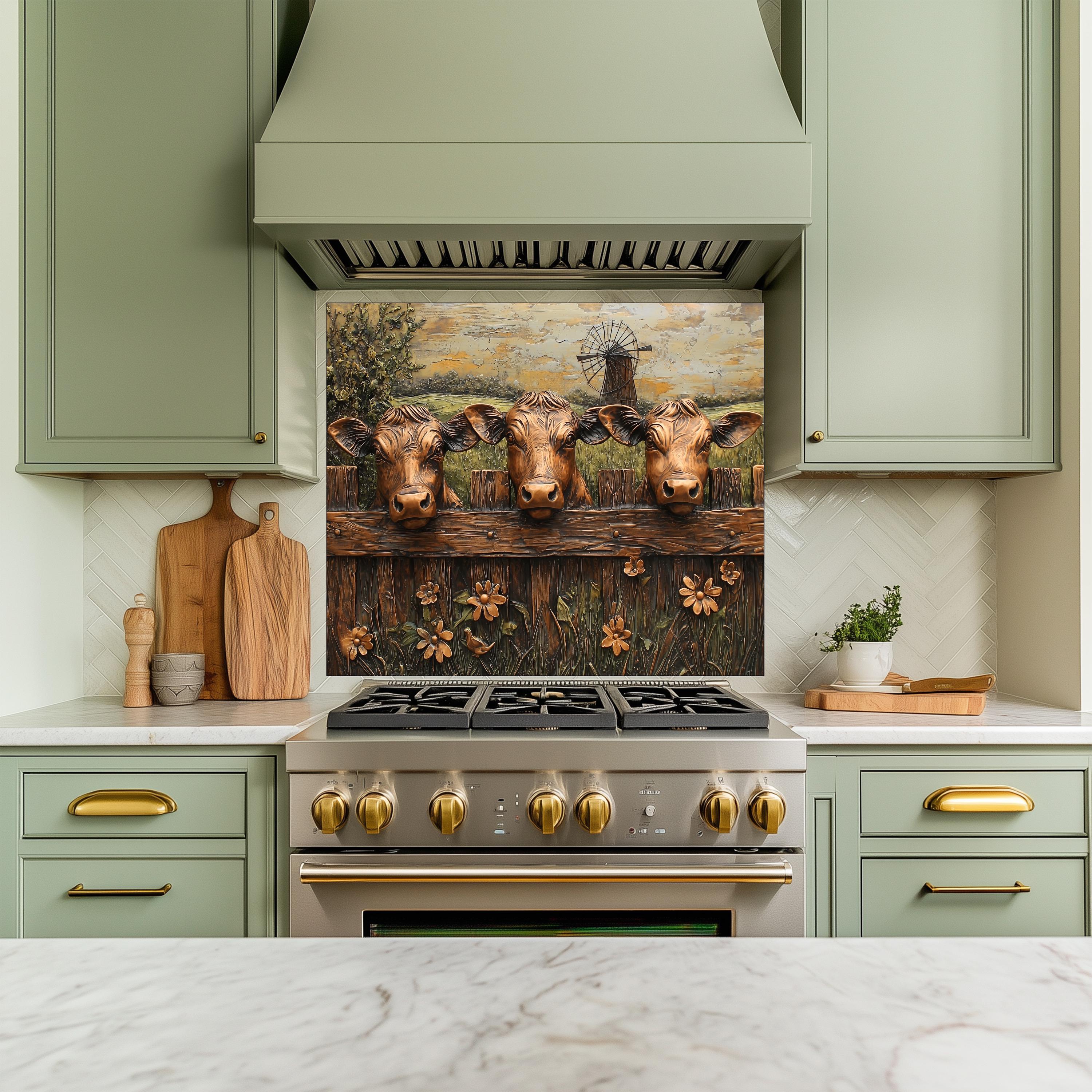 Tempered Glass Kitchen Backsplash, Cow & Farmhouse Glass Backsplash ...