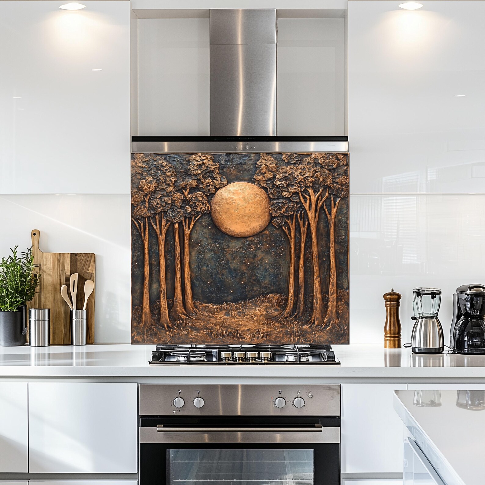 Moonlit Forest Tempered Glass Kitchen Backsplash: Heat & Scratch ...
