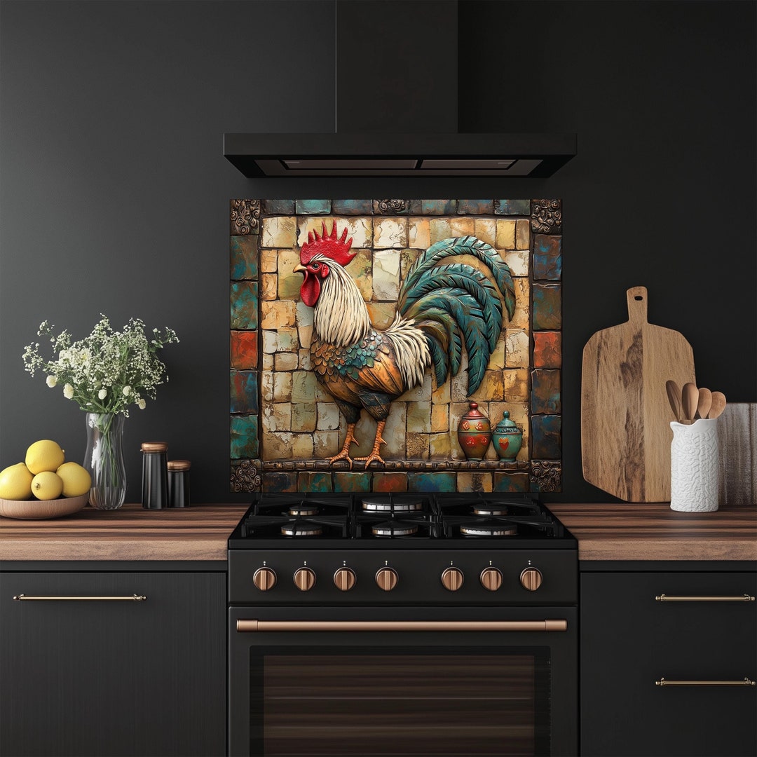 Rustic Rooster Backsplash,glass Backsplash, Unique Backsplash, Rustic ...