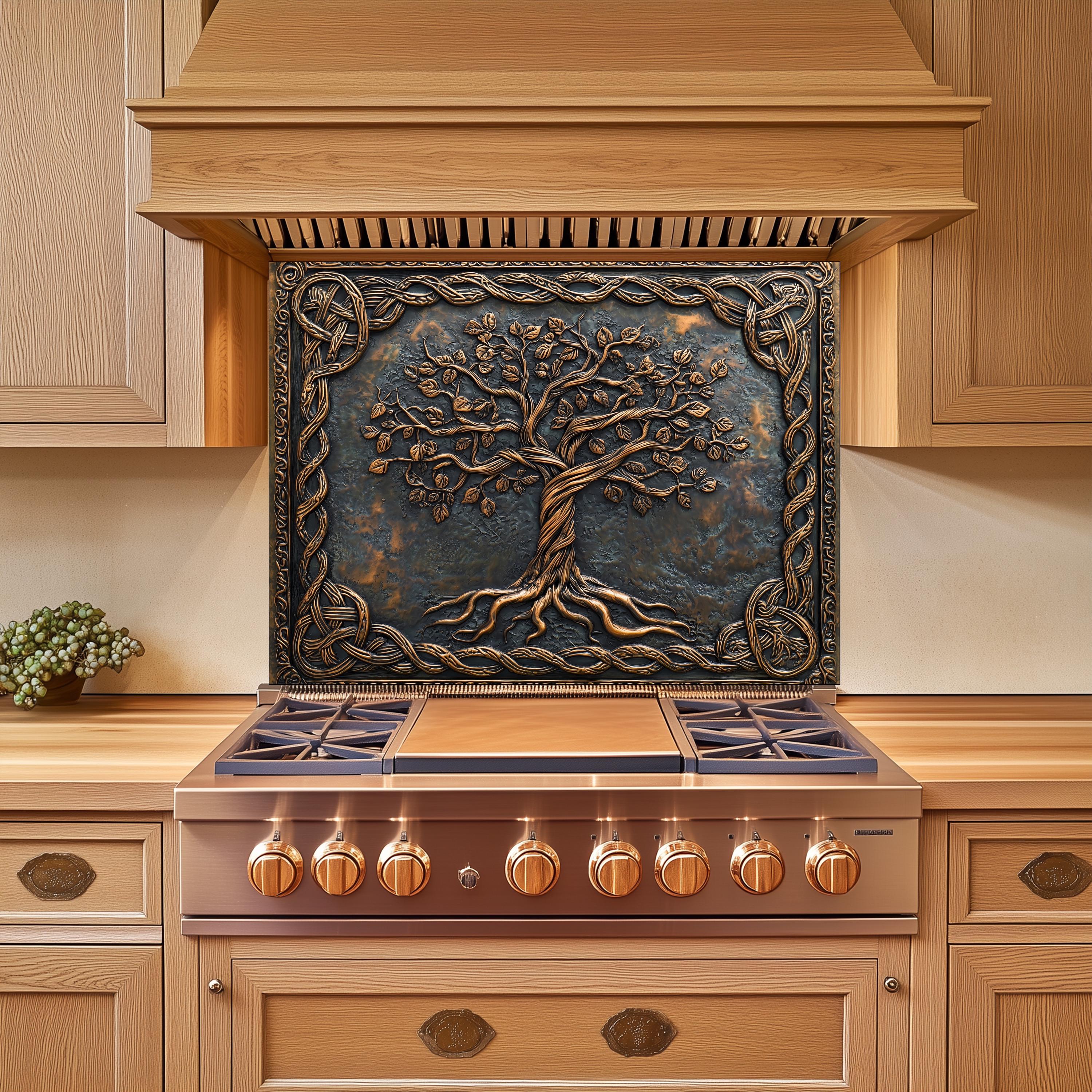 Tempered Glass Kitchen Backsplash, Tree of Life Backsplash,glass ...