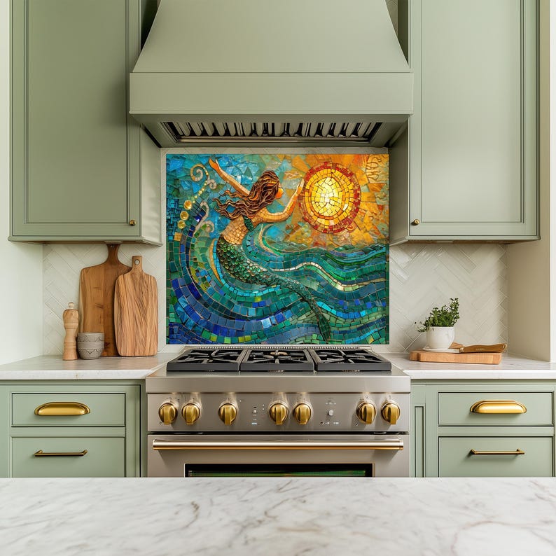 Mosaic Mermaid Glass Kitchen Backsplash: Heat & Scratch Resistant - Etsy