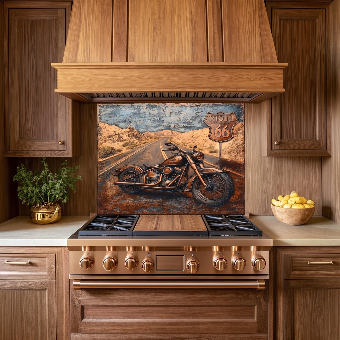 Retro Road Trip Glass Kitchen Backsplash: Rustic Mountain Copper Design ...