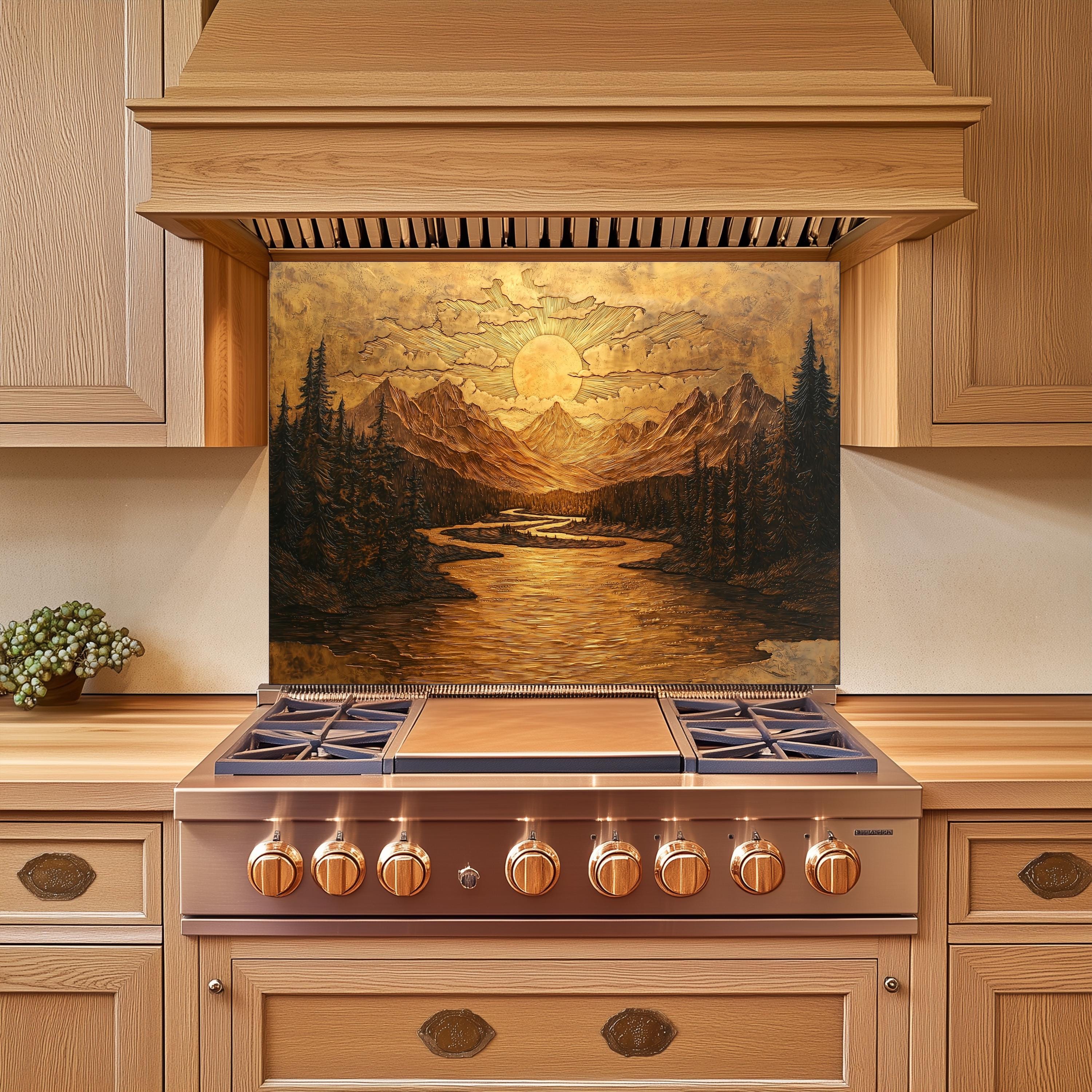 Glass Kitchen Backsplash Behind Stove, Lake View Rustic Glass ...