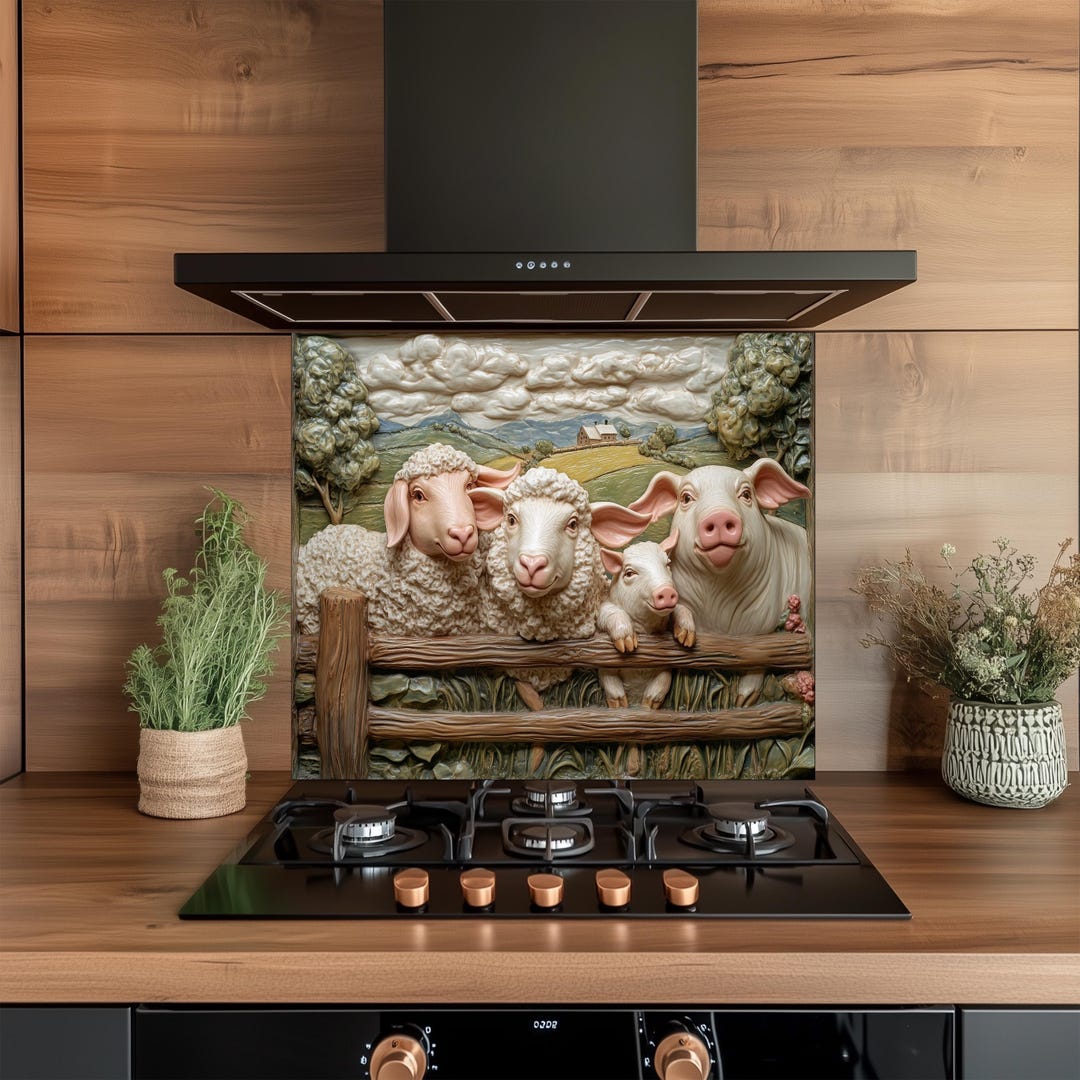 Farm Animal Backsplash,glass Backsplash, Unique Backsplash, Rustic ...
