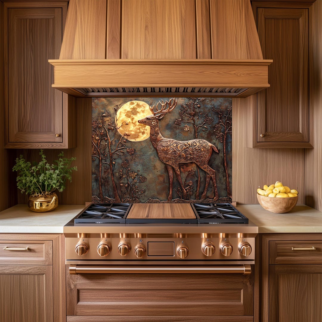 Tempered Glass Kitchen Backsplash, Majestic Deer and Moon Glass ...