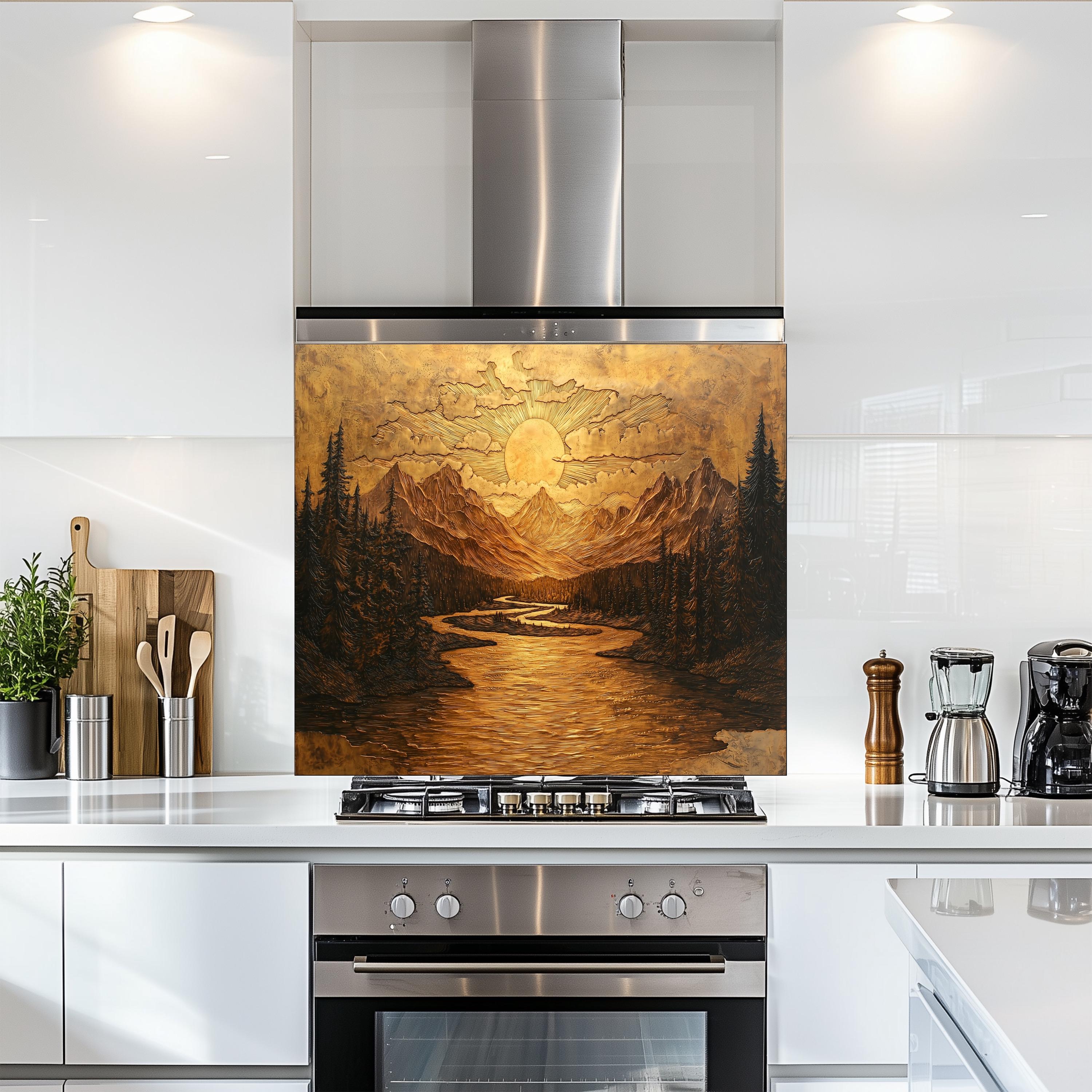 Glass Kitchen Backsplash Behind Stove, Lake View Rustic Glass ...