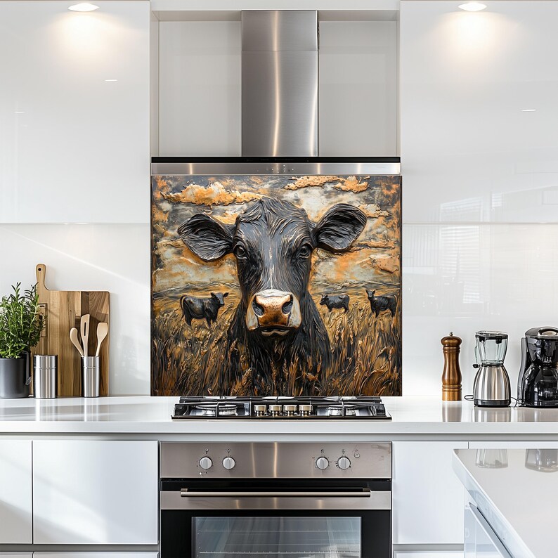 Cow Tempered Glass Kitchen Backsplash: Rustic Farmhouse Decor - Etsy