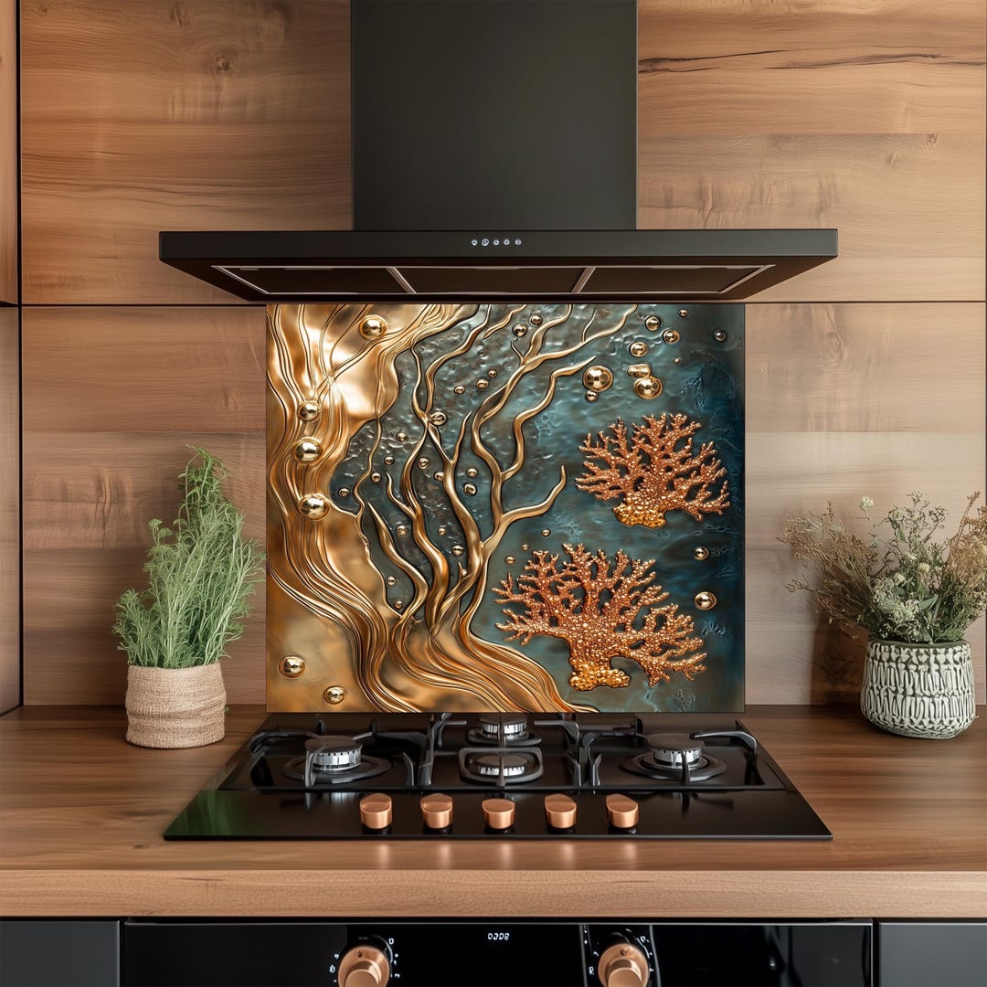 Coral Relief Tempered Glass Kitchen Backsplash: Heat & Scratch ...
