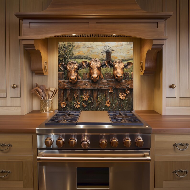 Tempered Glass Kitchen Backsplash, Cow & Farmhouse Glass Backsplash ...