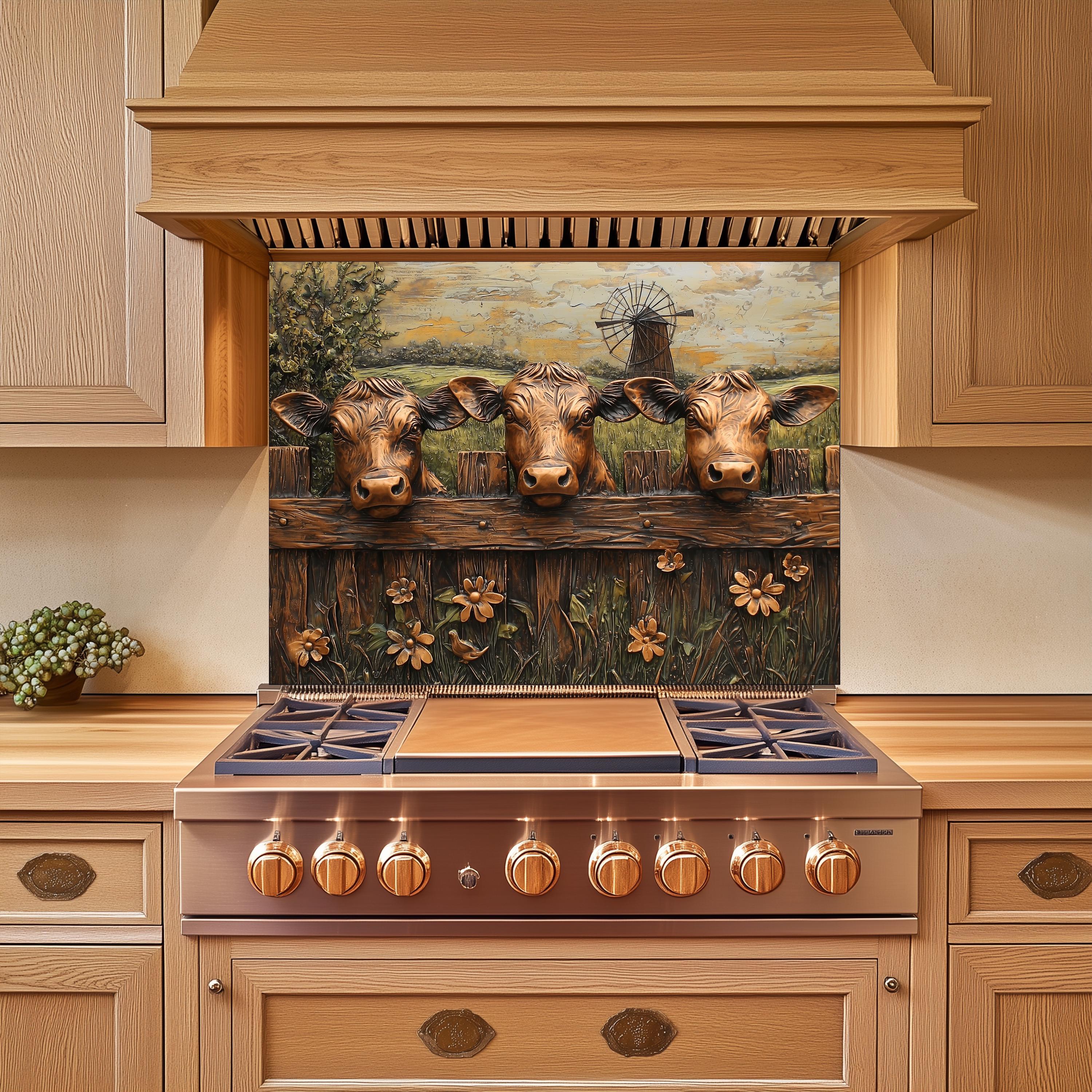 Tempered Glass Kitchen Backsplash, Cow & Farmhouse Glass Backsplash ...