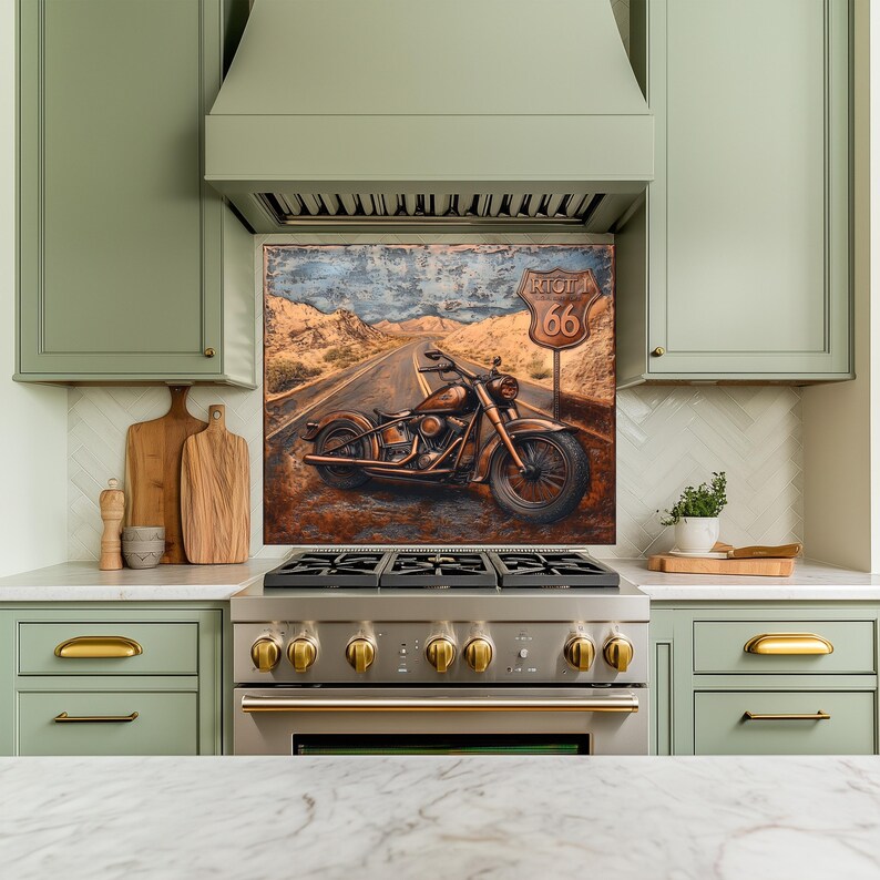 Retro Road Trip Glass Kitchen Backsplash: Rustic Mountain Copper Design ...
