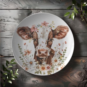 Floral Cow Plate | Cow Gifts for Cow Lovers | Cute Cow Decor ...