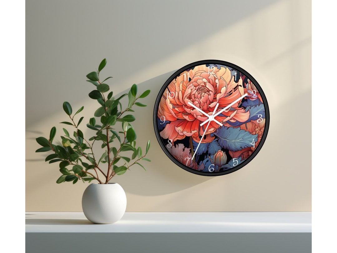 Peach Flowers Clock | Cottagecore Wall Decor | Botanical Clock | Gift ...