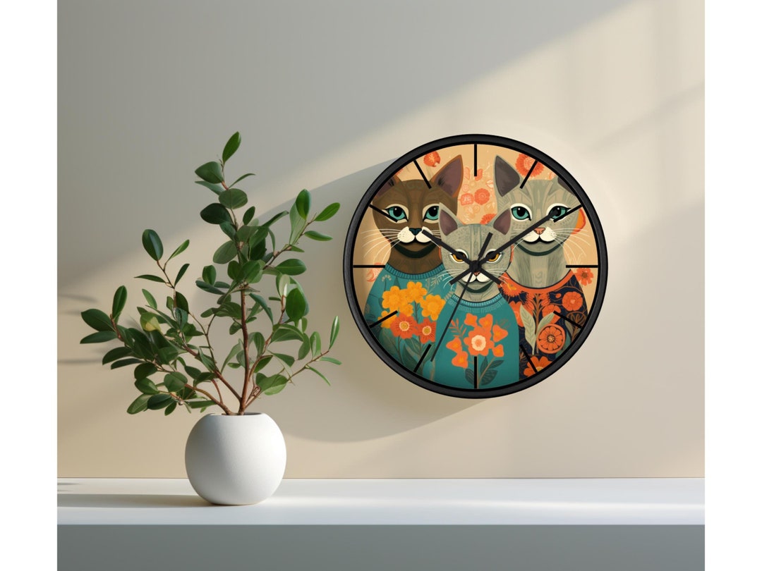Mid Century Cat Clock | Vintage Cat Decor for Home | Cat Lover Gift ...