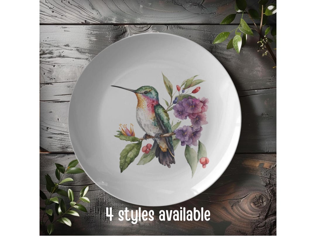 Hummingbird Plate Set | Cute Hummingbird and Flowers Plate ...