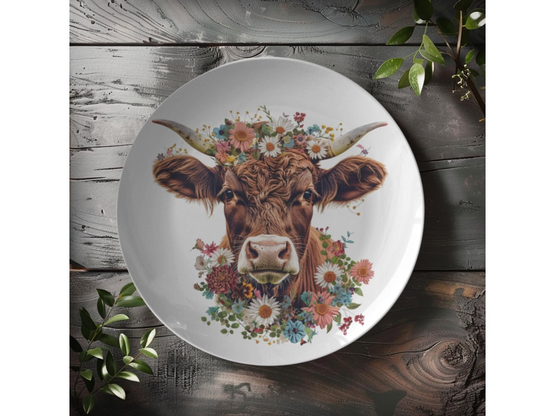Floral Cow Plate | Cow Gift for Cow Lover | Cute Cow Decor | Bull Cow ...