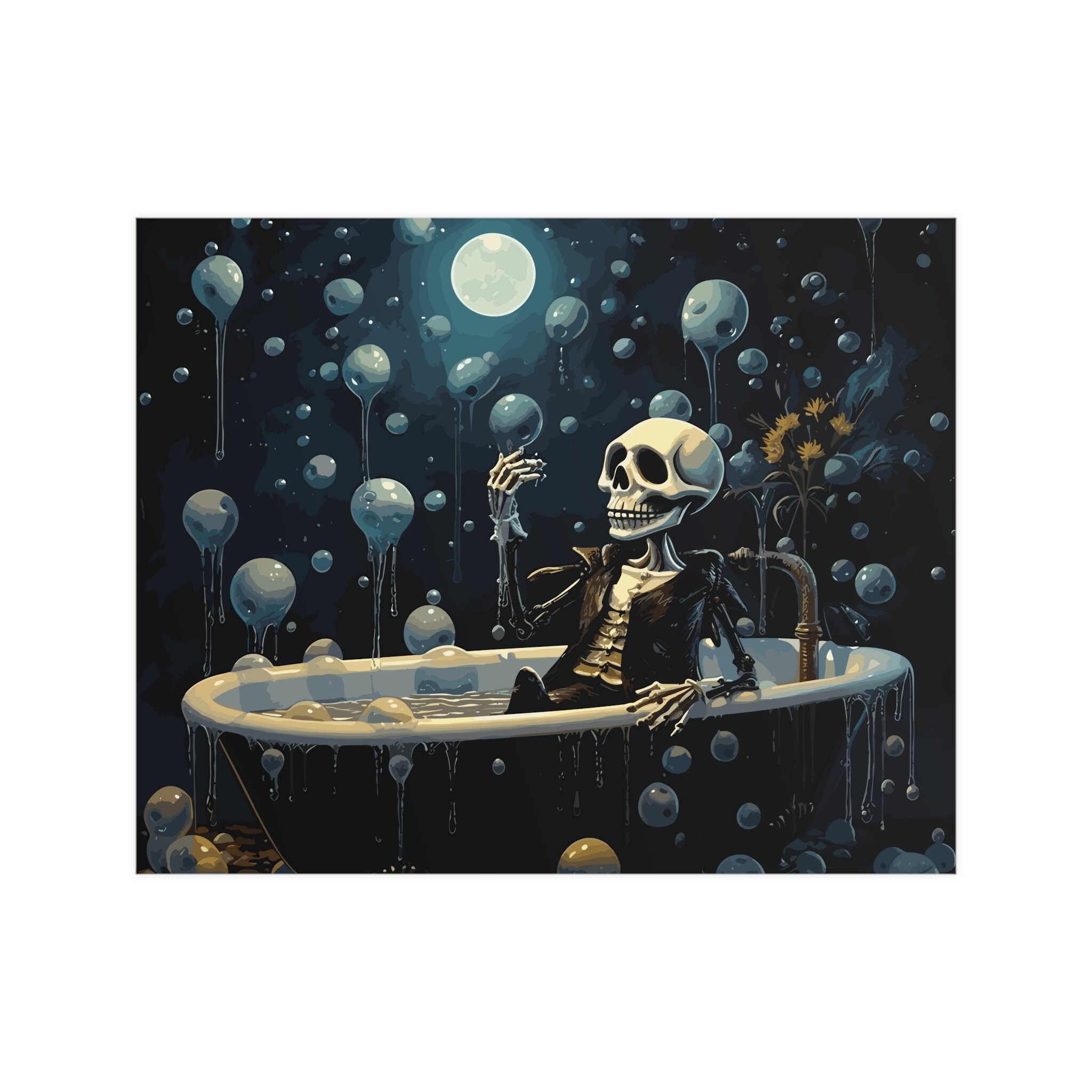Skeleton in the Bath Tub Matte Poster Restroom Skeleton Poster Cool ...