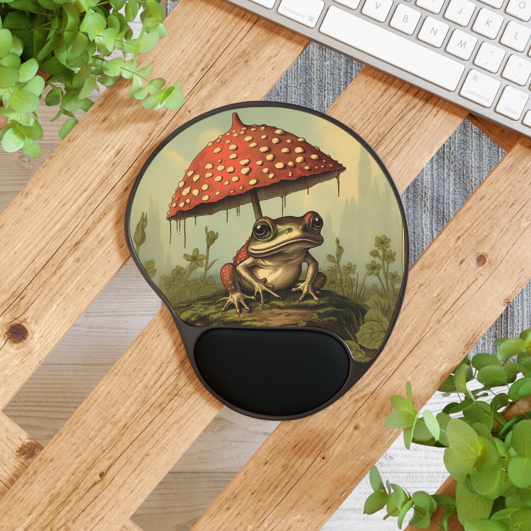 Frog Under Mushroom Mouse Pad With Wrist Rest | Cottage Core Ergonomic ...