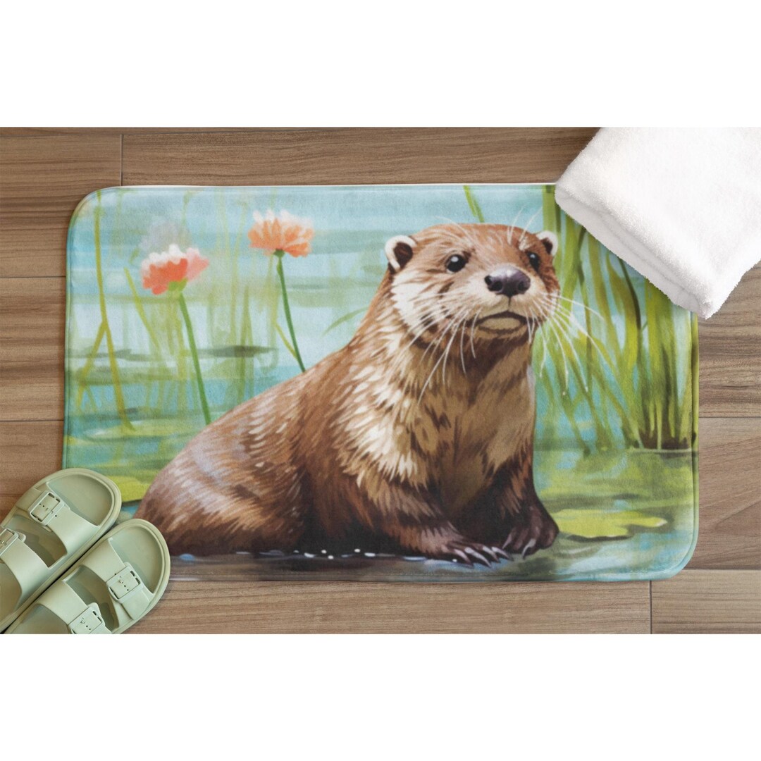 Cute Otter Bath Mat for Kids Bathroom | Otter Lover Home Decor ...