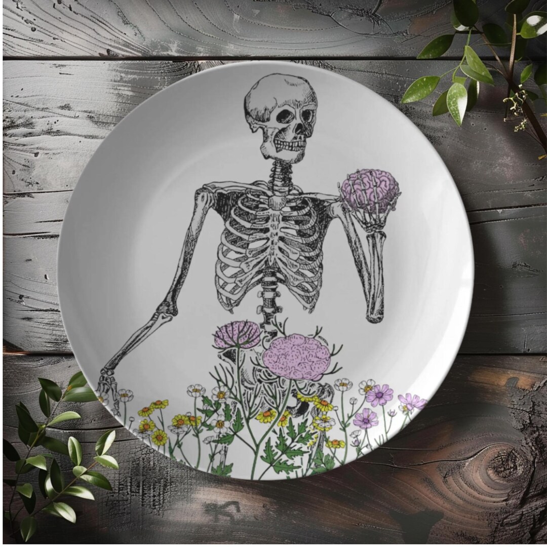 Floral Skeleton Plate Set | Gothic Brain Dinner Plate | Spooky Home ...