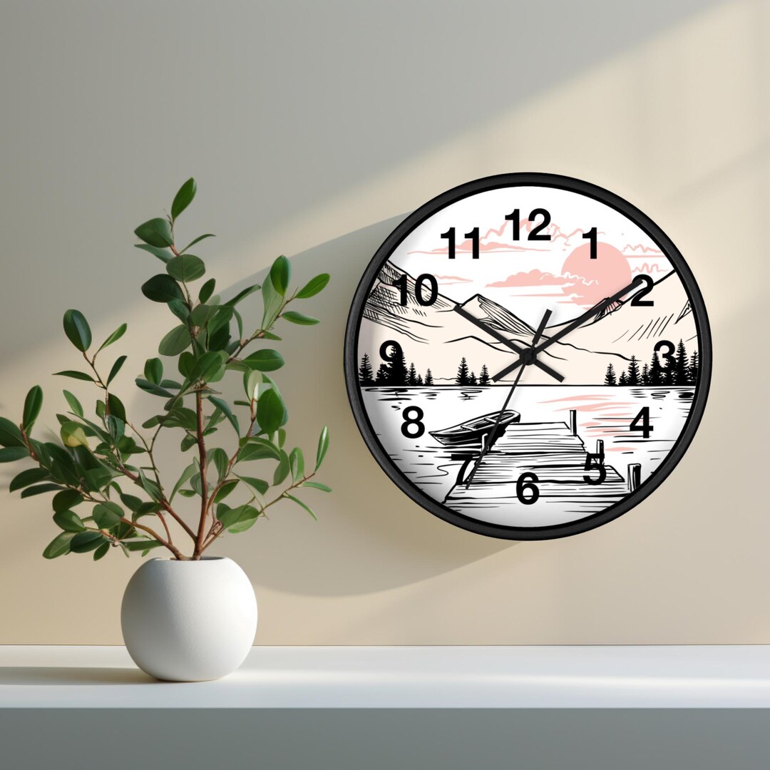 Rustic Lake House Wall Clock | Serene Pier Clock | Mountain Themed ...