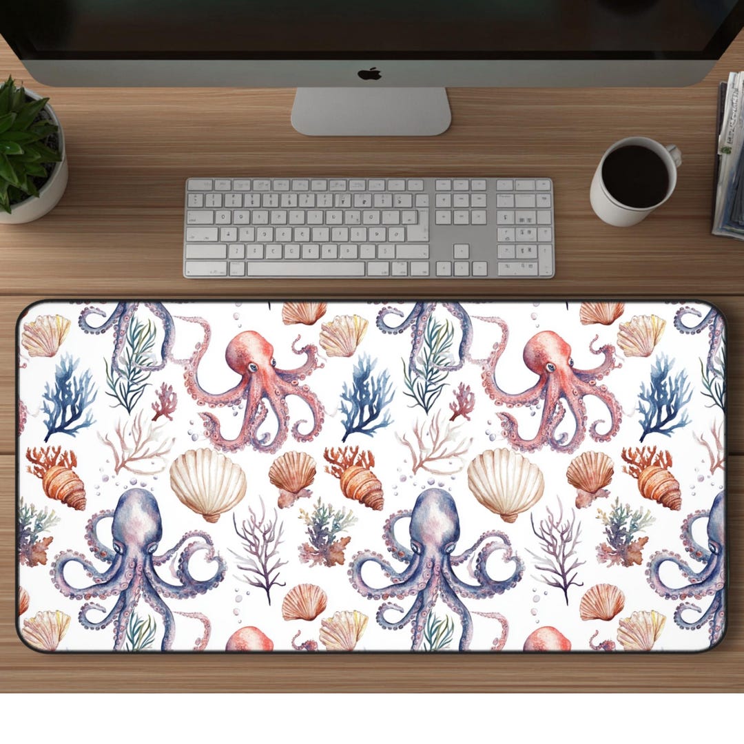 Watercolor Octopus Desk Mat | Ocean Themed Desk Mat | Nautical Desk Pad ...