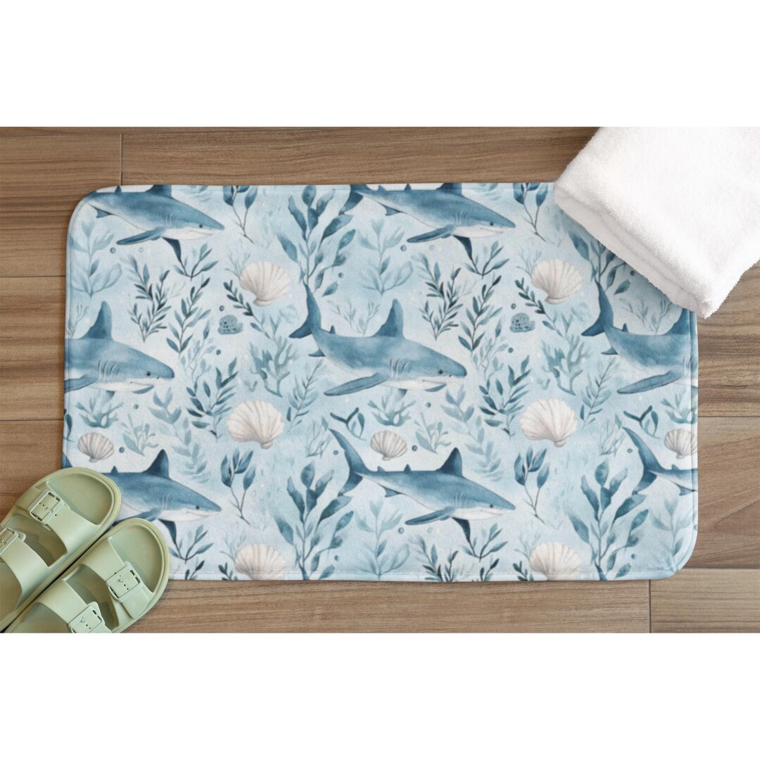Blue Shark Bath Mat | Shark Bathroom Decor | Shark Lover Gift | Ocean ...