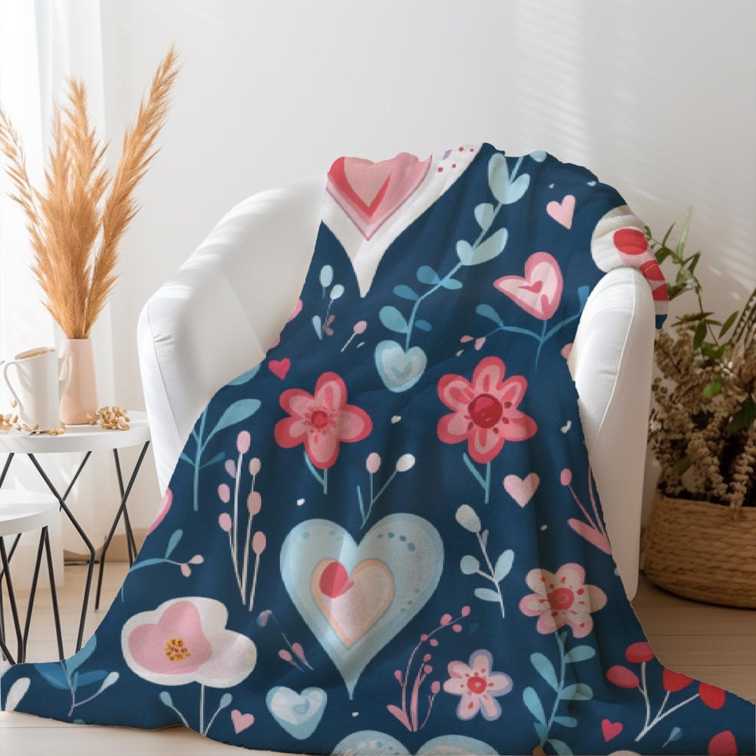 Flowers and Hearts Blanket | I Love You Throw Blanket | Cute Pink ...