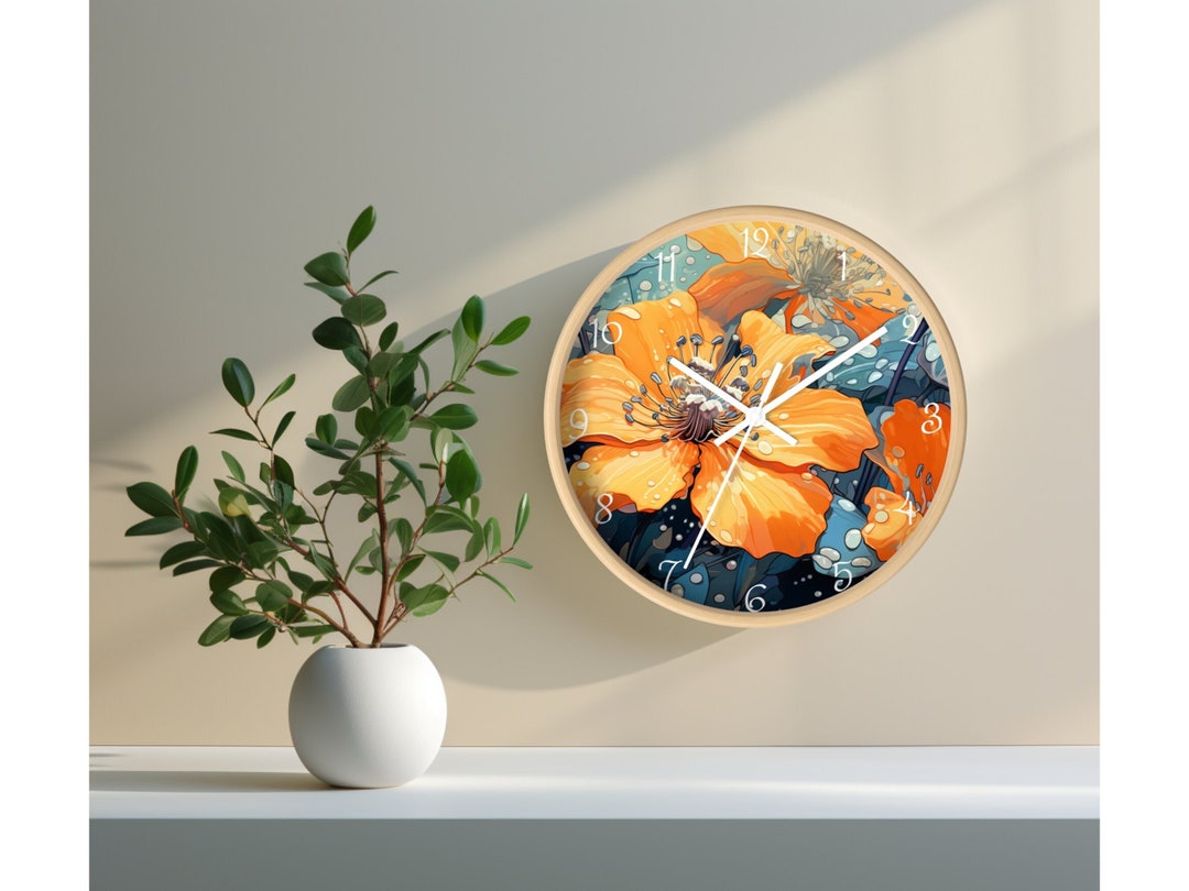 Orange Flowers Clock | Hibiscus Flower Wall Clock | Tropical Decor ...