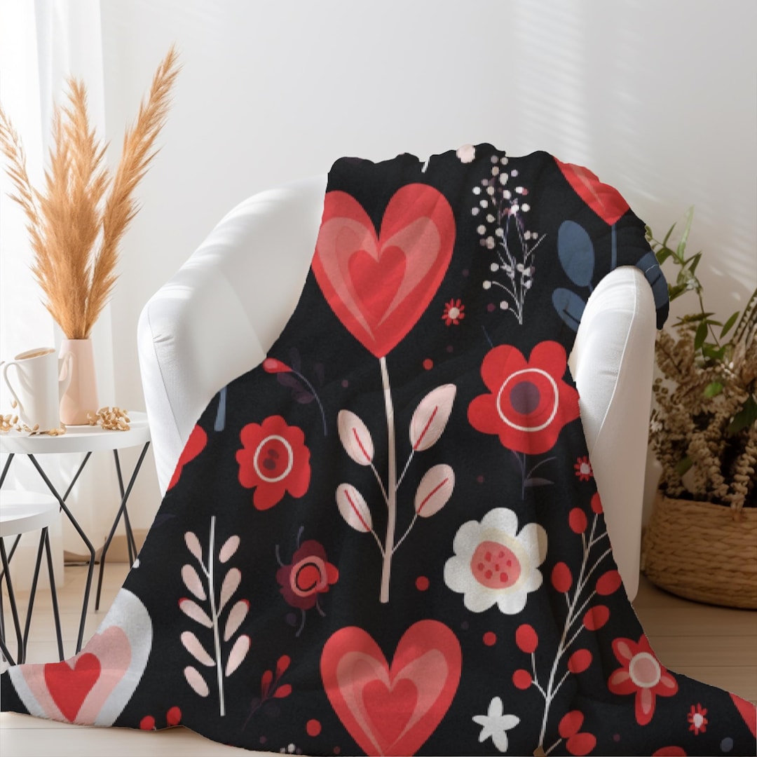 Floral Hearts Blanket | I Love You Throw Blanket | Cute Red Hearts ...