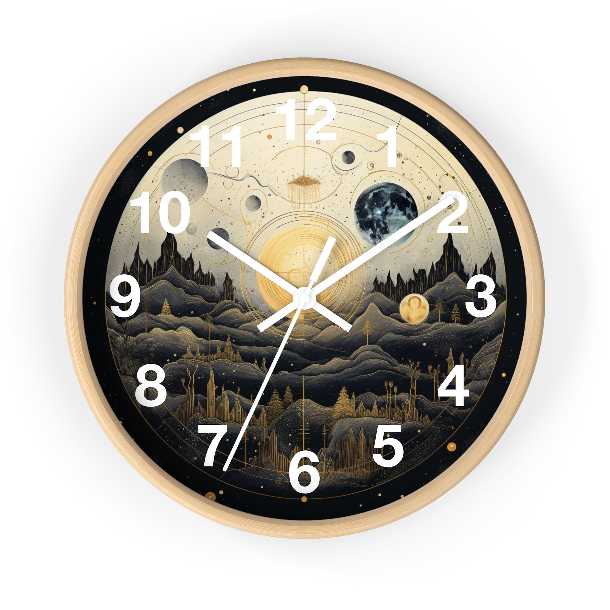 Nature Wall Clock Sun, Moon and Stars Wall Decor Moon Phases Clock ...