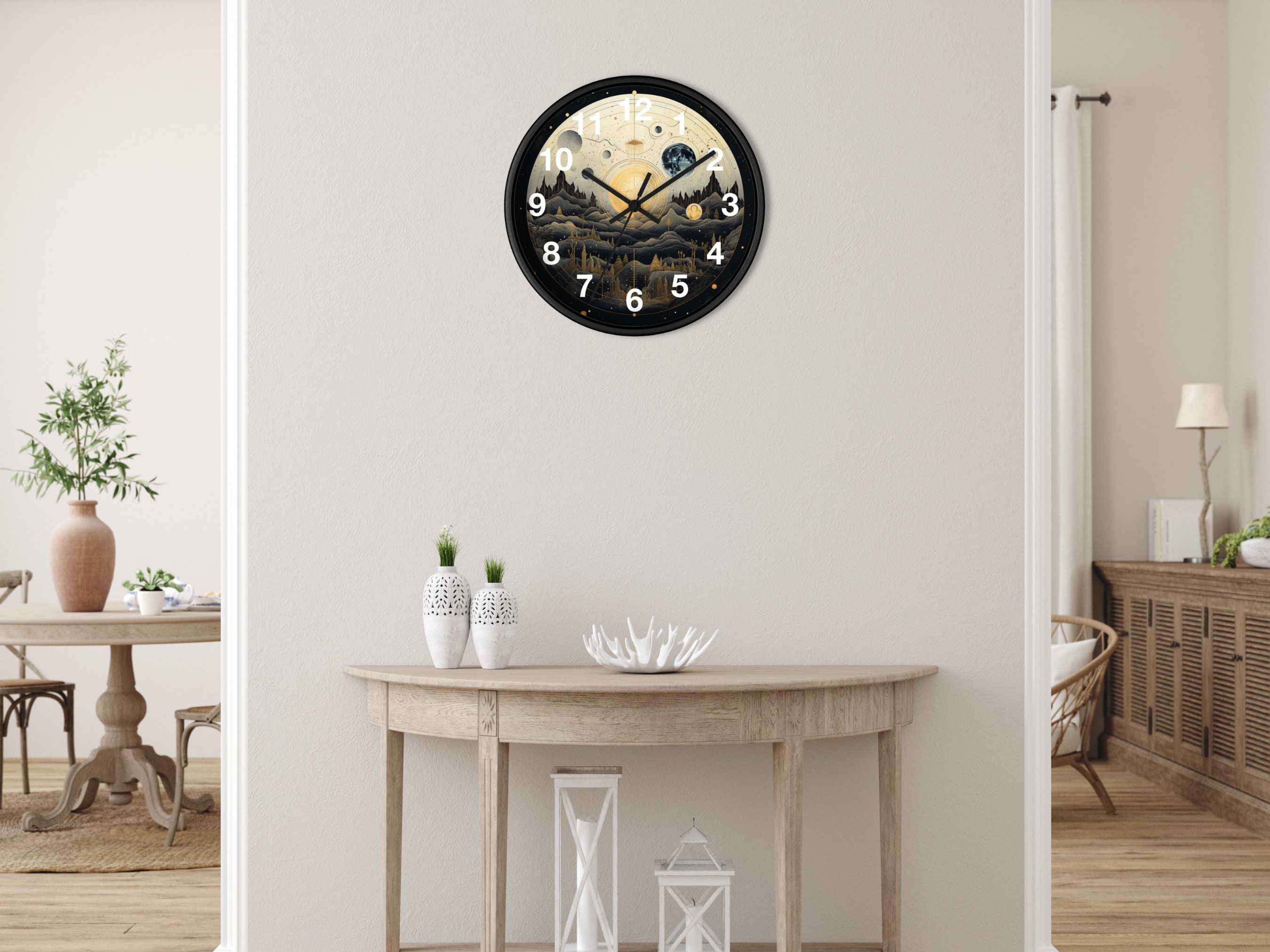 Nature Wall Clock Sun, Moon and Stars Wall Decor Moon Phases Clock ...