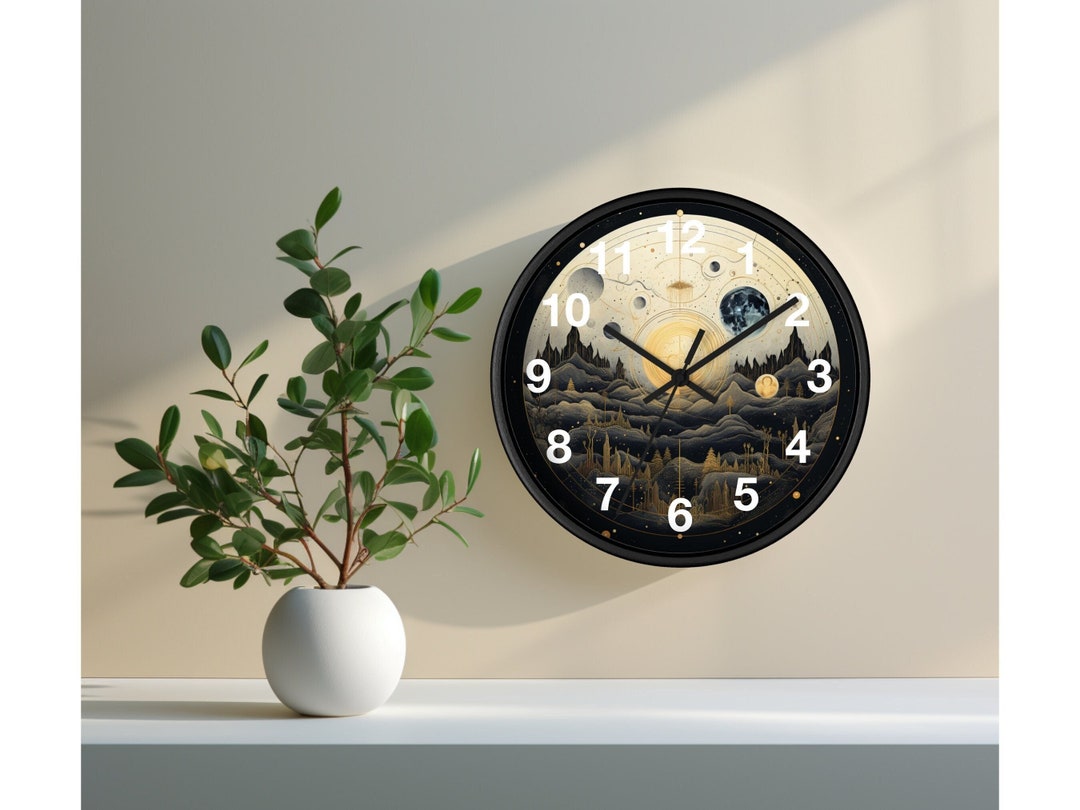 Nature Wall Clock Sun, Moon and Stars Wall Decor Moon Phases Clock ...