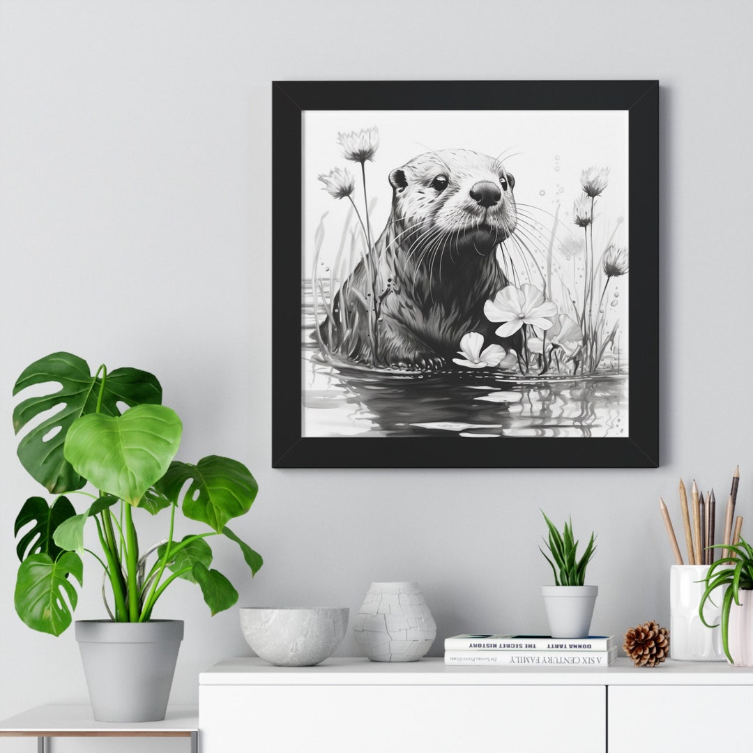 Otter Drawing Canvas | Otter Image Poster | Otter Nursery Decor | Cute ...