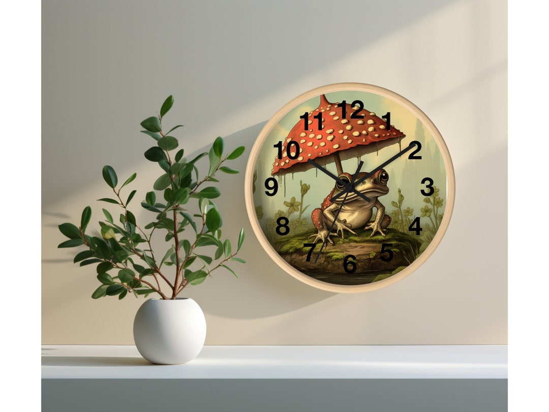 Frog Under a Mushroom Wall Clock | Mushroom Lover Clock | Frog Clock ...