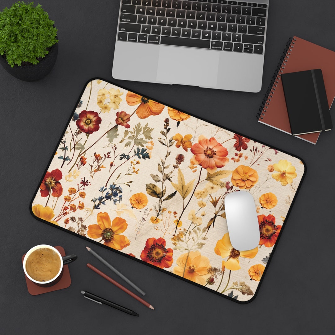Cute Pressed Flowers Desk Mat | Fall Themed Desk Mat for Office ...