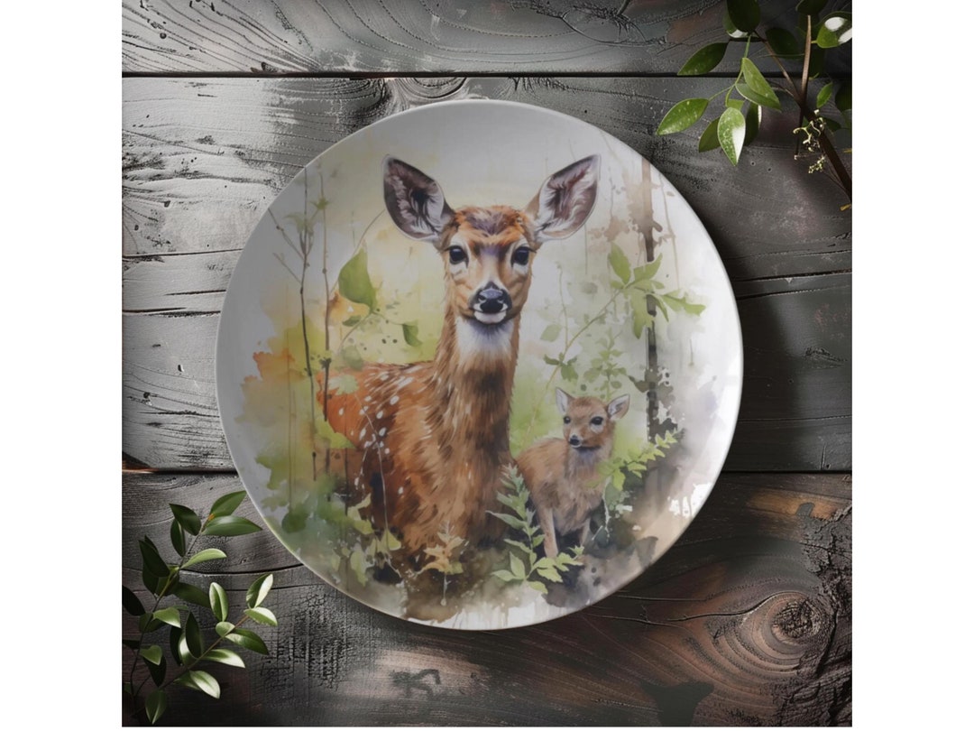 Woodland Deer Plate Set | Rustic Forest Tableware | Animal Lover Home ...