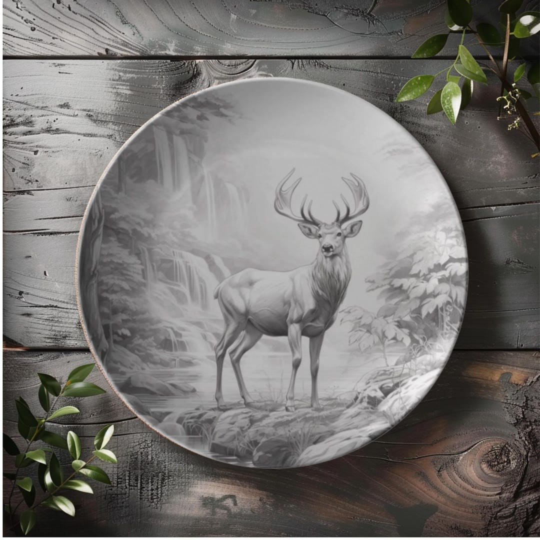 Majestic Deer Plate | Woodland Wildlife Decor | Rustic Nature Themed ...