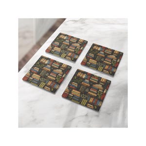 Books Coaster Set | Stone Coaster With Books and Plants | Book Lover ...