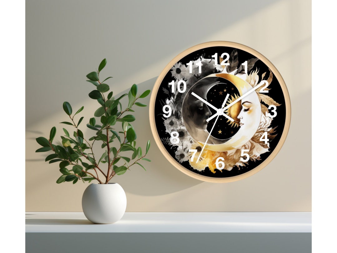 Sun and Moon Wall Clock Celestial Wall Decor Moon and Sun Clock Boho ...
