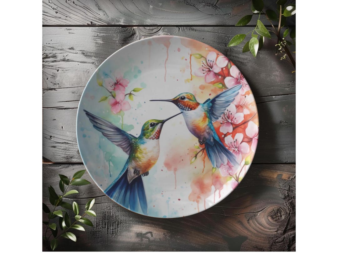 Hummingbird Plate Set | Cute Hummingbirds and Flowers Plate ...