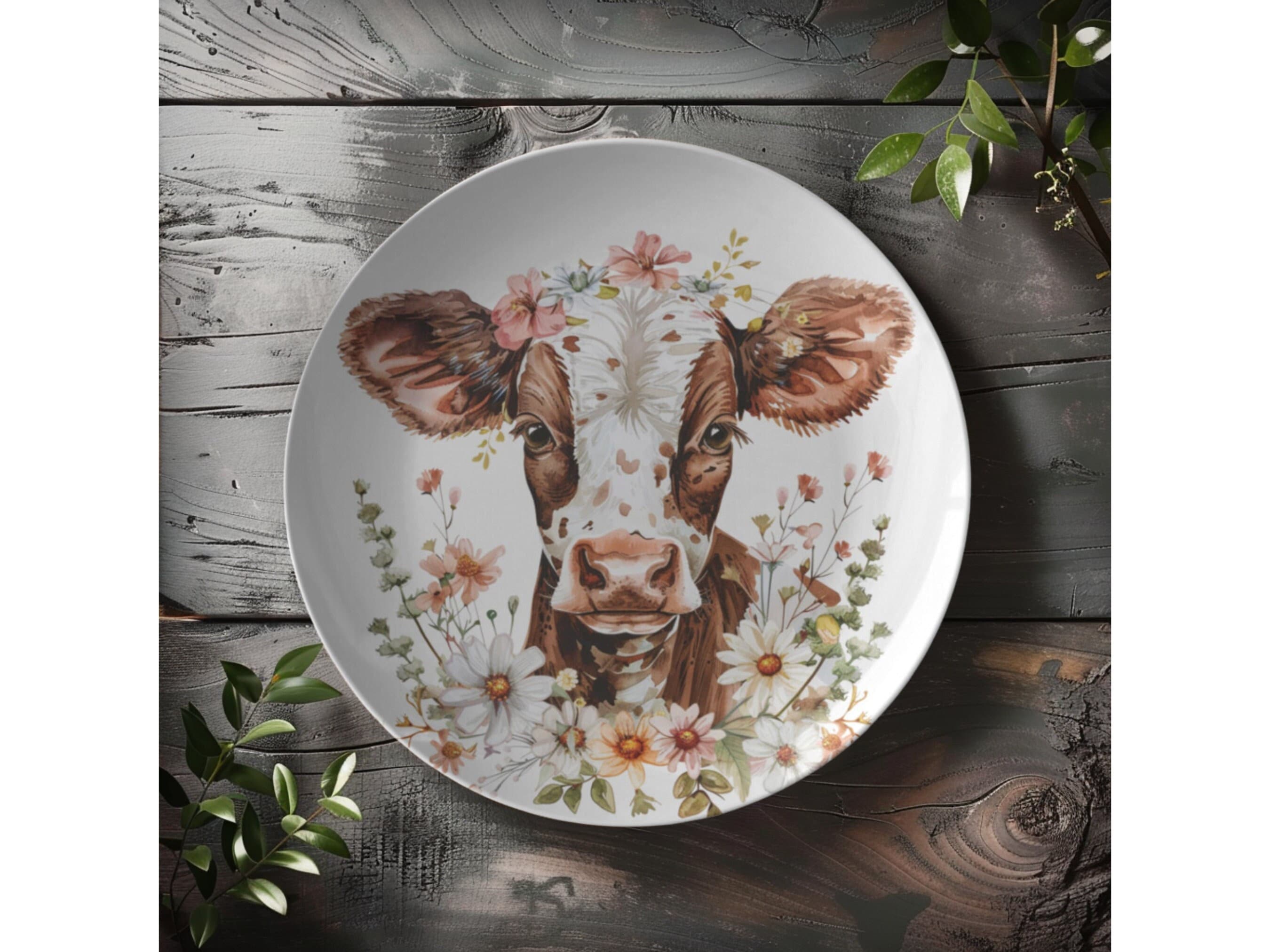 Floral Cow Plate | Cow Gifts for Cow Lovers | Cute Cow Decor ...