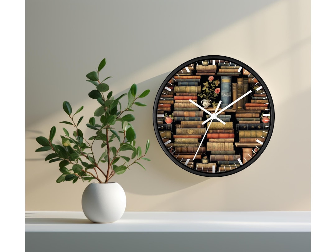 Flowers and Books Clock | Bookish Wall Clock | Librarian Clock With ...