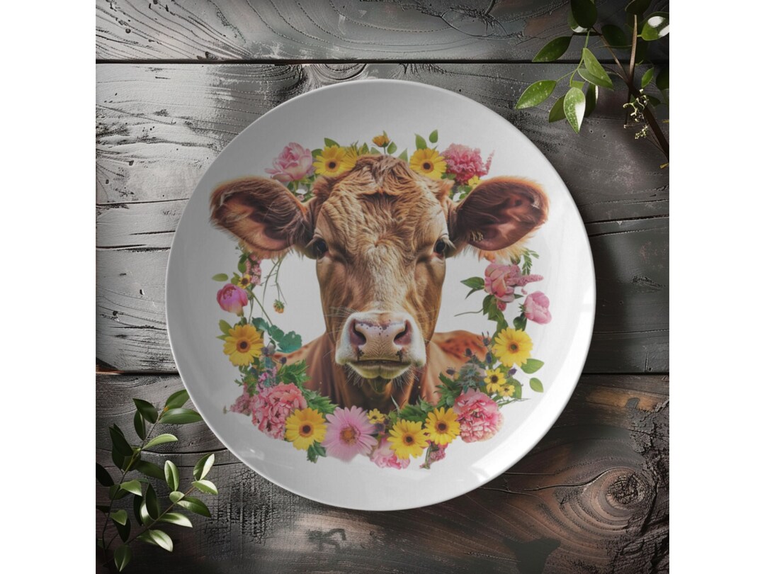 Floral Cow Plate | Cow Gifts for Cow Lovers | Cute Cow Decor ...