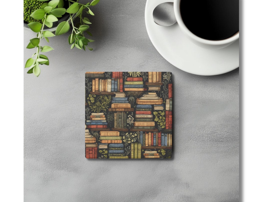 Books Coaster Set | Stone Coaster With Books and Plants | Book Lover ...